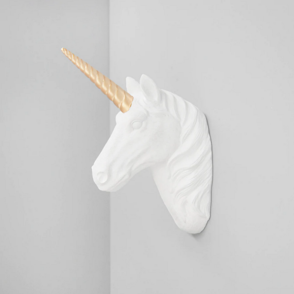 White Moose Unicorn Head Wall Mount White Gold Merchants